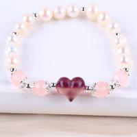 China 8mm Natural White Freshwater Pearl Stretch Bracelet with Purple Fluorite Heart Carving - Unisex Jewelry for sale