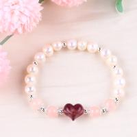 China 8mm Natural White Freshwater Pearl Stretch Bracelet with Purple Fluorite Heart Carving - Unisex Jewelry for sale