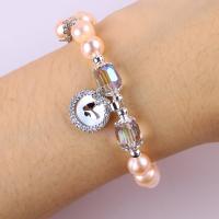 China 7mm Pink Freshwater Pearl Stretch Bracelet with Butterfly Charm - Silver Plated Unisex Jewelry Customizable for sale