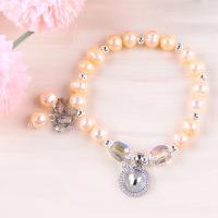 China 7mm Pink Freshwater Pearl Stretch Bracelet with Butterfly Charm - Silver Plated Unisex Jewelry Customizable for sale