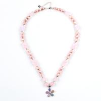 China Fresh Water Purple Pearl Rose Quartz 6mm Beads Sweater Necklace with Rainbow Flower Charm - Unisex Healing Crystal Jewelry for sale