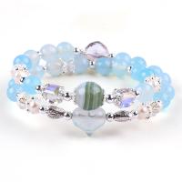 China 8mm Blue Agate Round Bead Bangle with Fresh Water Pearl - Adjustable Unisex Jewelry - 2PCS MOQ for sale