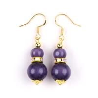 China Purple Cat Eye Gemstone Drop Earrings with 8MM 10MM Round Beads - Copper Gold Plating Unisex Dangle Design for sale