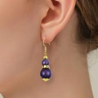 China Purple Cat Eye Gemstone Drop Earrings with 8MM 10MM Round Beads - Copper Gold Plating Unisex Dangle Design for sale