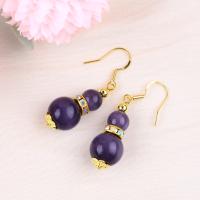 China Purple Cat Eye Gemstone Drop Earrings with 8MM 10MM Round Beads - Copper Gold Plating Unisex Dangle Design for sale