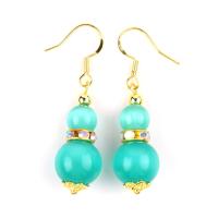 China 8MM 12MM Green Cat Eye Gemstone Earrings with Copper Gold Plating - 2PCS MOQ Round Bead Design for sale