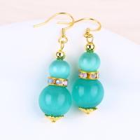 China 8MM 12MM Green Cat Eye Gemstone Earrings with Copper Gold Plating - 2PCS MOQ Round Bead Design for sale