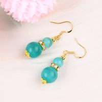 China 8MM 12MM Green Cat Eye Gemstone Earrings with Copper Gold Plating - 2PCS MOQ Round Bead Design for sale
