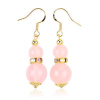 China Rose Quartz Crystal Dangle Earrings with Gold Plating - 2 Piece MOQ Round Bead Design for Daily Wear for sale