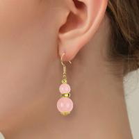 China Rose Quartz Crystal Dangle Earrings with Gold Plating - 2 Piece MOQ Round Bead Design for Daily Wear for sale