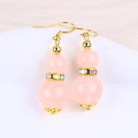 China Rose Quartz Crystal Dangle Earrings with Gold Plating - 2 Piece MOQ Round Bead Design for Daily Wear for sale