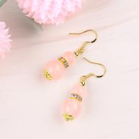 China Rose Quartz Crystal Dangle Earrings with Gold Plating - 2 Piece MOQ Round Bead Design for Daily Wear for sale