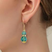 China Handmade Green Fluorite Crystal Short Drop Earrings with Gold Plating - 2 Piece MOQ, Round Bead Design for sale