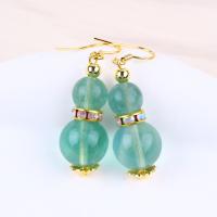 China Handmade Green Fluorite Crystal Short Drop Earrings with Gold Plating - 2 Piece MOQ, Round Bead Design for sale