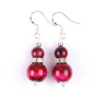 China Handmade Rose Red Tiger's Eye Gemstone Earrings 2.5cm Crystal Pendant Beaded Jewelry for sale
