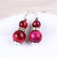 China Handmade Rose Red Tiger's Eye Gemstone Earrings 2.5cm Crystal Pendant Beaded Jewelry for sale