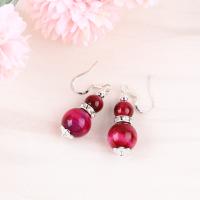 China Handmade Rose Red Tiger's Eye Gemstone Earrings 2.5cm Crystal Pendant Beaded Jewelry for sale