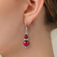 China Handmade Rose Red Tiger's Eye Gemstone Earrings 2.5cm Crystal Pendant Beaded Jewelry for sale