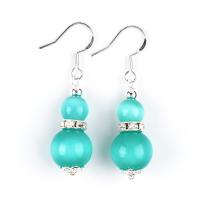 China Handmade Green Cat's Eye Gemstone Beaded Pendant Earrings 2.5cm Fashion Jewelry for sale