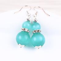 China Handmade Green Cat's Eye Gemstone Beaded Pendant Earrings 2.5cm Fashion Jewelry for sale
