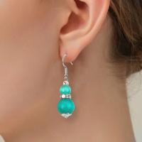 China Handmade Green Cat's Eye Gemstone Beaded Pendant Earrings 2.5cm Fashion Jewelry for sale