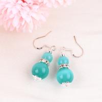 China Handmade Green Cat's Eye Gemstone Beaded Pendant Earrings 2.5cm Fashion Jewelry for sale