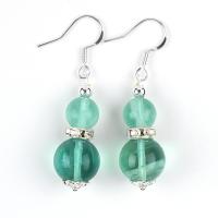 China Handmade Green Fluorite Gemstone Beaded Pendant Earrings 2.5cm 8g for sale