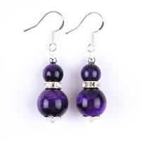 China Handmade Purple Tiger's Eye Gemstone Beaded Pendant Earrings 2.5cm Fashion Jewelry for sale