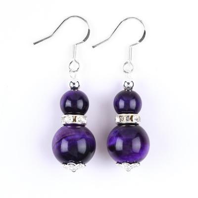 China Handmade Purple Tiger's Eye Gemstone Beaded Pendant Earrings 2.5cm Fashion Jewelry for sale