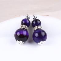 China Handmade Purple Tiger's Eye Gemstone Beaded Pendant Earrings 2.5cm Fashion Jewelry for sale