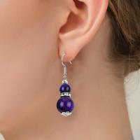 China Handmade Purple Tiger's Eye Gemstone Beaded Pendant Earrings 2.5cm Fashion Jewelry for sale