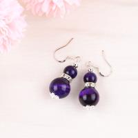 China Handmade Purple Tiger's Eye Gemstone Beaded Pendant Earrings 2.5cm Fashion Jewelry for sale