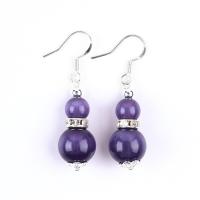 China Handmade Purple Cat's Eye Gemstone Beaded Pendant Earrings 2.5cm Fashion Jewelry for sale