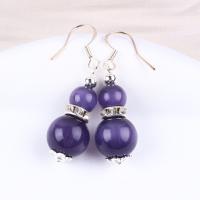 China Handmade Purple Cat's Eye Gemstone Beaded Pendant Earrings 2.5cm Fashion Jewelry for sale
