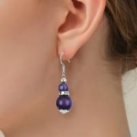 China Handmade Purple Cat's Eye Gemstone Beaded Pendant Earrings 2.5cm Fashion Jewelry for sale