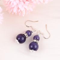 China Handmade Purple Cat's Eye Gemstone Beaded Pendant Earrings 2.5cm Fashion Jewelry for sale