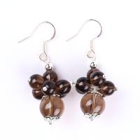 China Handmade Crystal Stone Earrings Smoking Quartz Flower Gemstone Beaded Pendant Earrings 3cm for sale