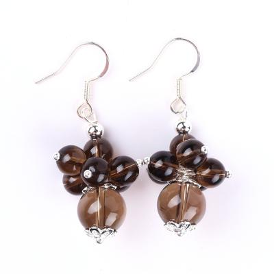 China Handmade Crystal Stone Earrings Smoking Quartz Flower Gemstone Beaded Pendant Earrings 3cm for sale