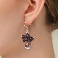China Handmade Crystal Stone Earrings Smoking Quartz Flower Gemstone Beaded Pendant Earrings 3cm for sale