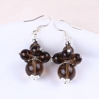 China Handmade Crystal Stone Earrings Smoking Quartz Flower Gemstone Beaded Pendant Earrings 3cm for sale