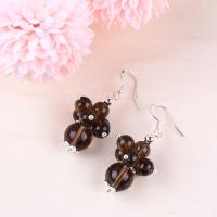 China Handmade Crystal Stone Earrings Smoking Quartz Flower Gemstone Beaded Pendant Earrings 3cm for sale