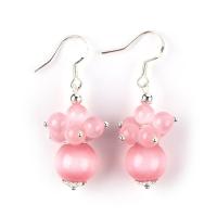 China Handmade Pink Cat's Eye Stone Earrings 3x2cm Gemstone Beaded Jewelry for Women for sale