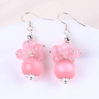China Handmade Pink Cat's Eye Stone Earrings 3x2cm Gemstone Beaded Jewelry for Women for sale