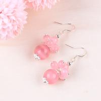 China Handmade Pink Cat's Eye Stone Earrings 3x2cm Gemstone Beaded Jewelry for Women for sale