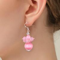 China Handmade Pink Cat's Eye Stone Earrings 3x2cm Gemstone Beaded Jewelry for Women for sale