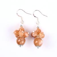 China Handmade Sunstone Beaded Flower Pendant Earrings 3cm Orange Crystal Jewelry for sale