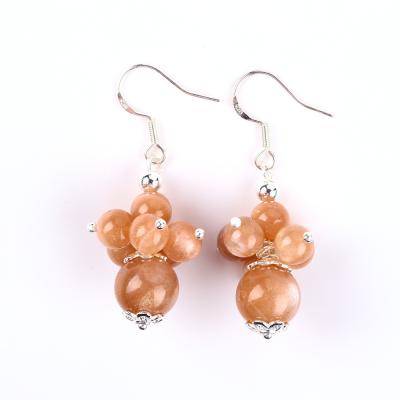 China Handmade Sunstone Beaded Flower Pendant Earrings 3cm Orange Crystal Jewelry for sale
