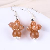 China Handmade Sunstone Beaded Flower Pendant Earrings 3cm Orange Crystal Jewelry for sale