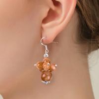 China Handmade Sunstone Beaded Flower Pendant Earrings 3cm Orange Crystal Jewelry for sale