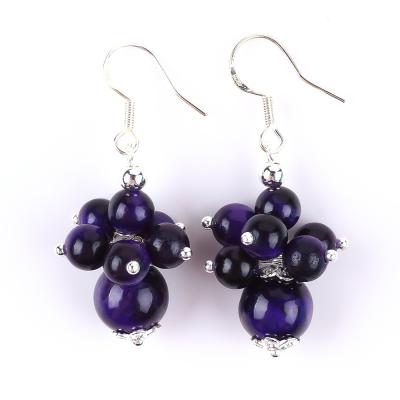 China Handmade Purple Tiger's Eye Gemstone Beaded Pendant Earrings 3x2cm 9g for sale